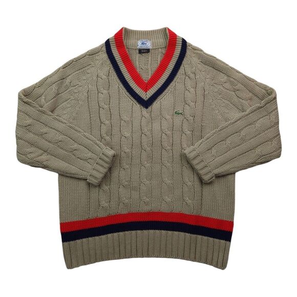 Lacoste | Sweaters | Vintage Izod Lacoste Sweater Cable Knit V Neck Preppy Tennis Mens Large ...
